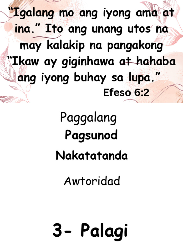 "Igalang Mo Ang Iyong Ama at Ina." Ito Ang Unang Utos Na May Kalakip Na ...