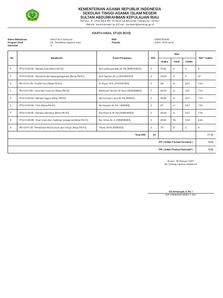 Cetak Laporan KHS Mahasiswa | PDF