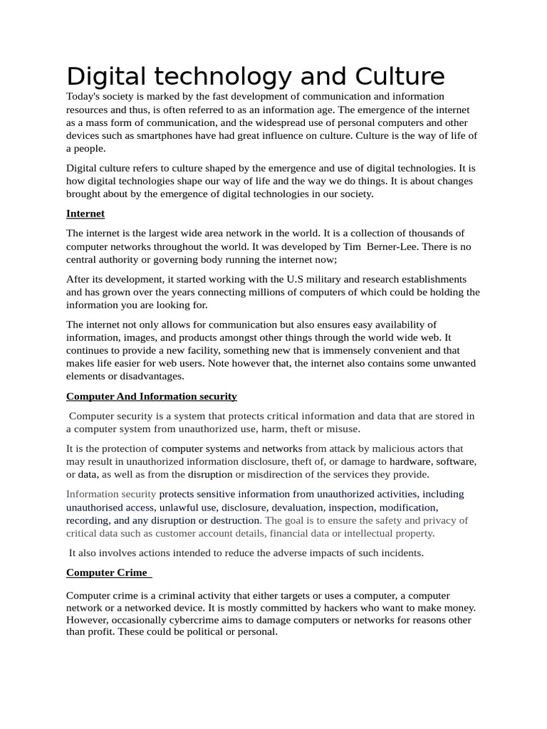 Impact of Digital Technology on Culture | PDF | Cybercrime ...