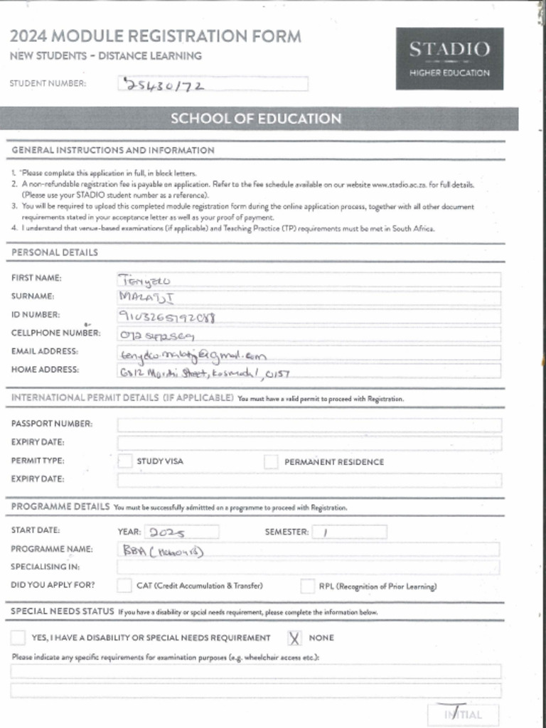 Registration Form - 25430172 | PDF