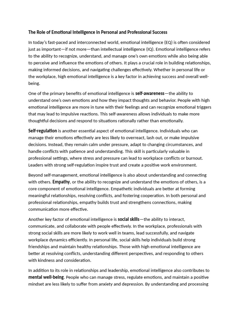The Role of Emotional Intelligence in Personal and Professional Success ...