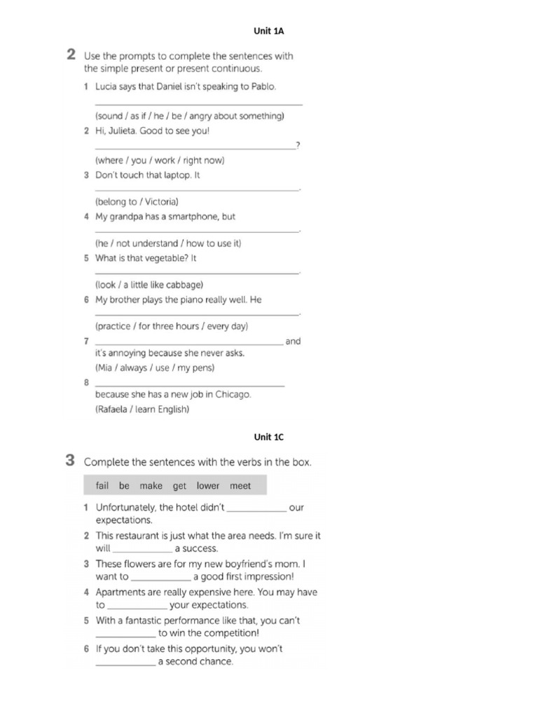 Workbook Unit 1 | PDF