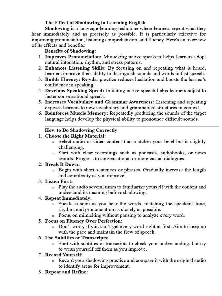 The Effect of Shadowing in Learning English | PDF | Fluency | Learning