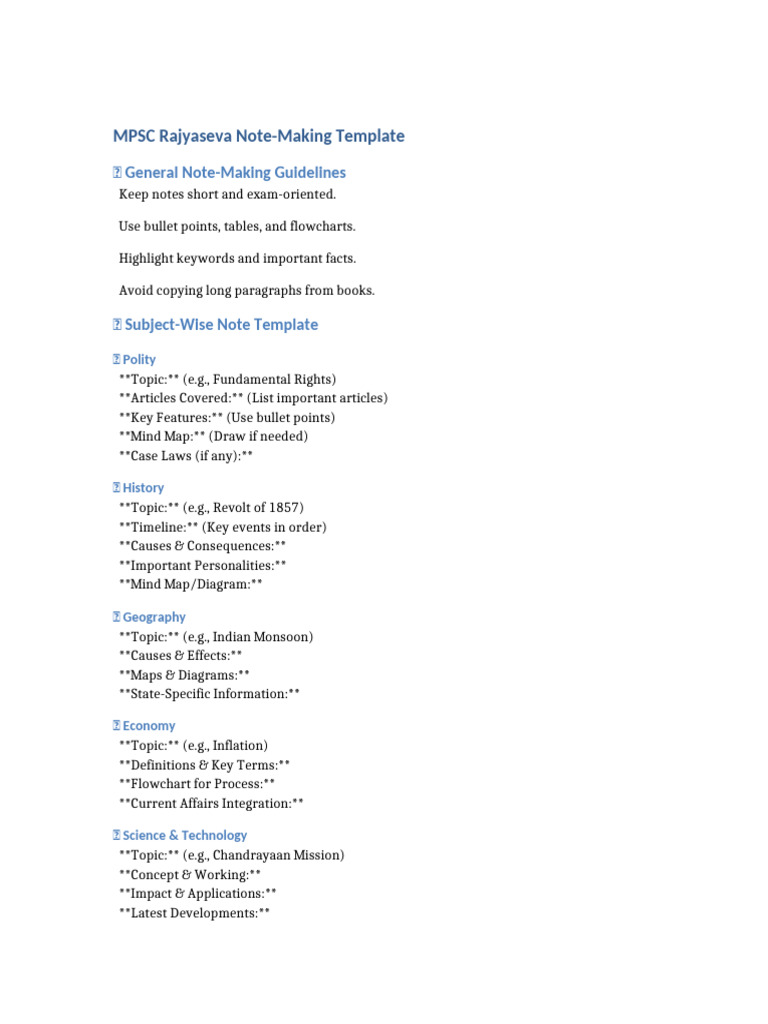 MPSC Note Making Template | PDF
