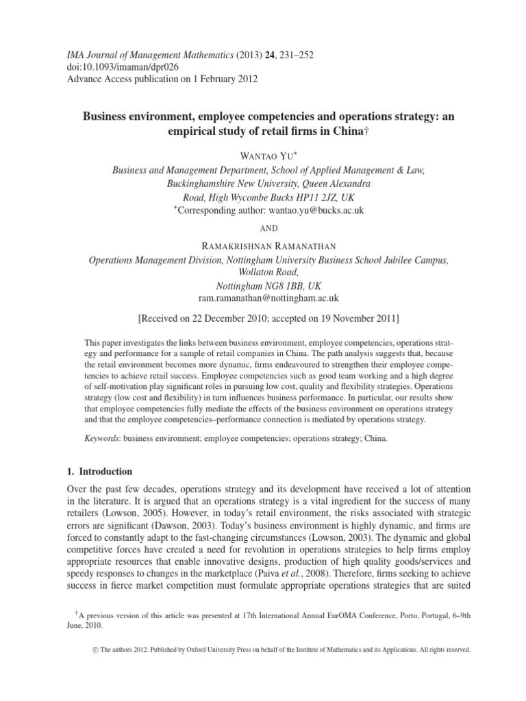 Business Environment, Employee Competencies and Operations Strategy ...