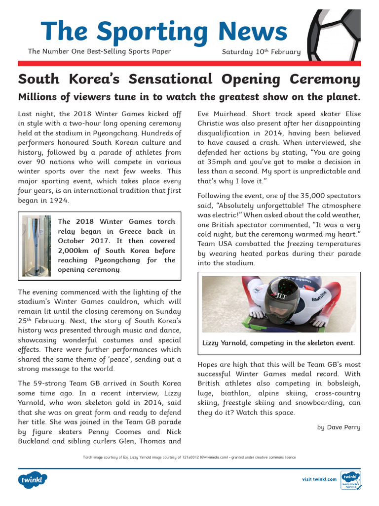 t2 e 4913 ks2 Winter Games 2018 Wagoll Example Newspaper Report - Ver ...