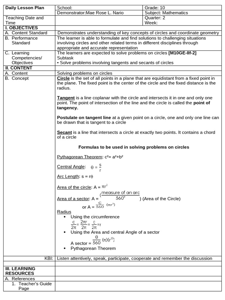 NARIO LP (10 - CIRCLE) | PDF | Circle | Trigonometric Functions