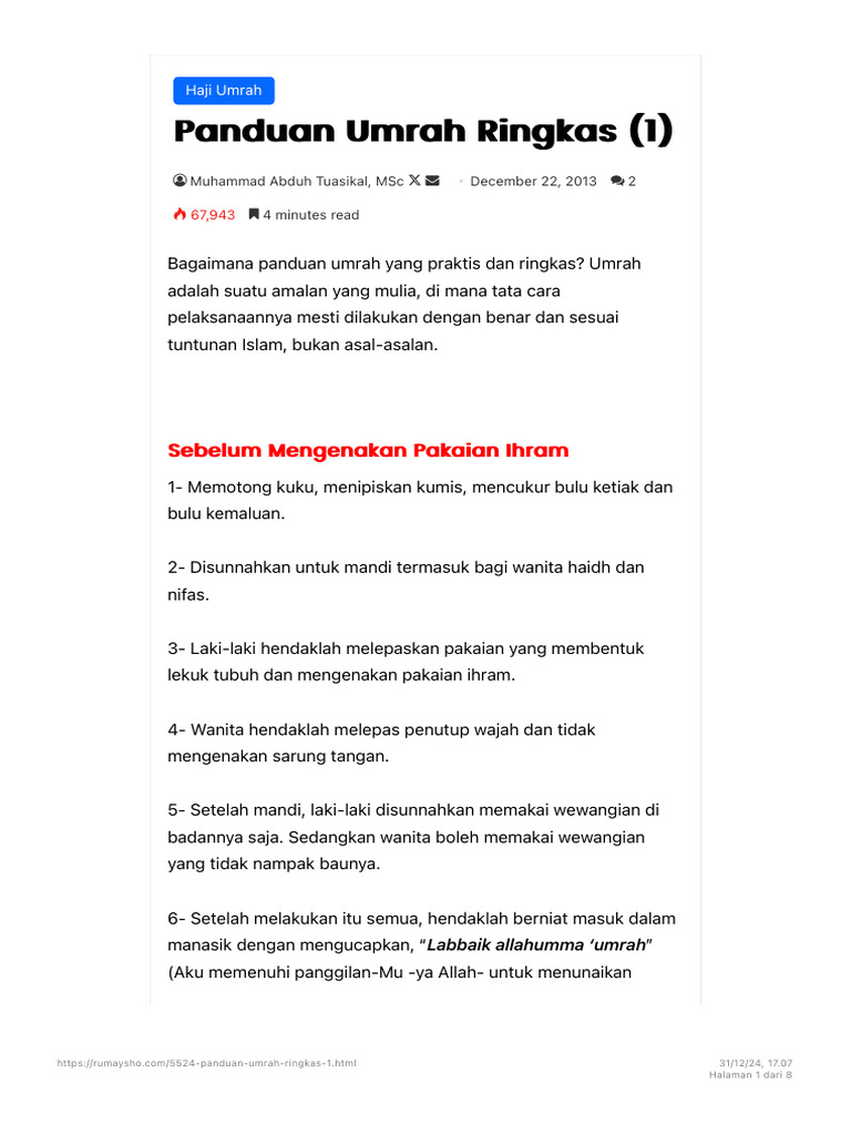 Panduan Umrah Ringkas | PDF