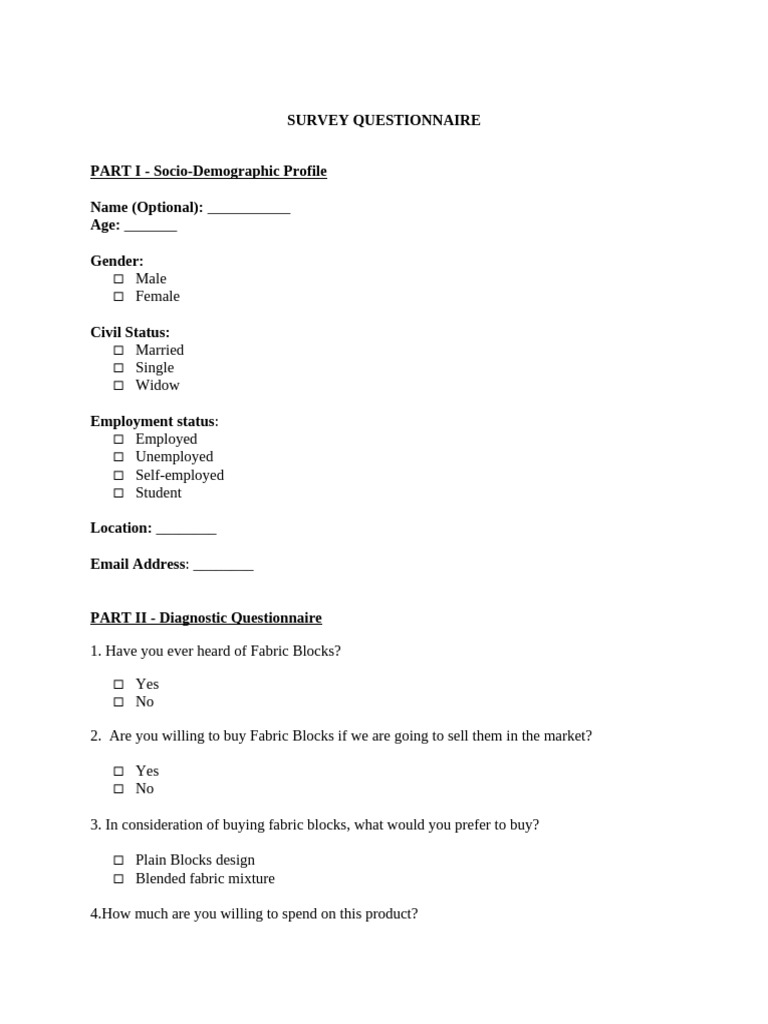 Feasibility Survey Questionnaire | PDF