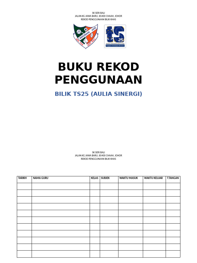 Buku Rekod Penggunaan Bilik Khas | PDF