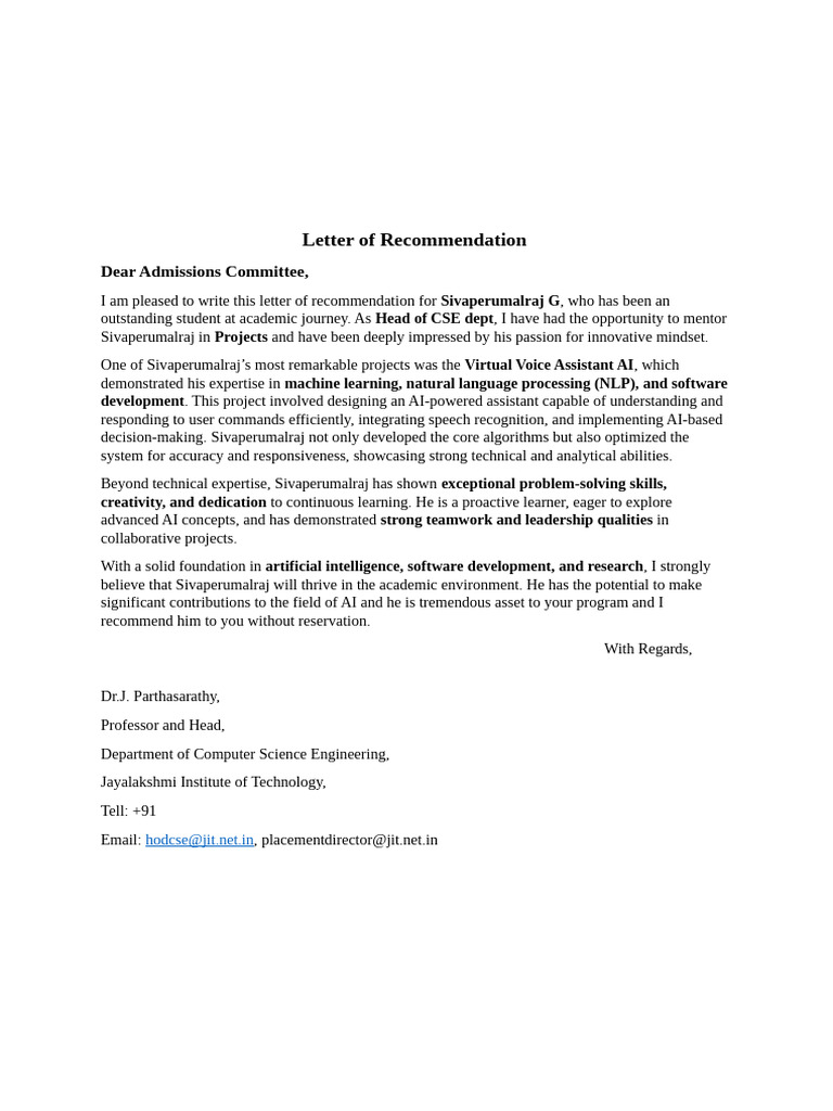 Letter of Recommendation - v1 (Hod) | PDF