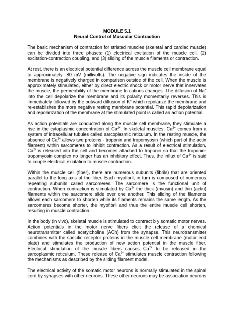 MODULE 5.1 Neural Control of Muscular Contraction | PDF | Muscle ...