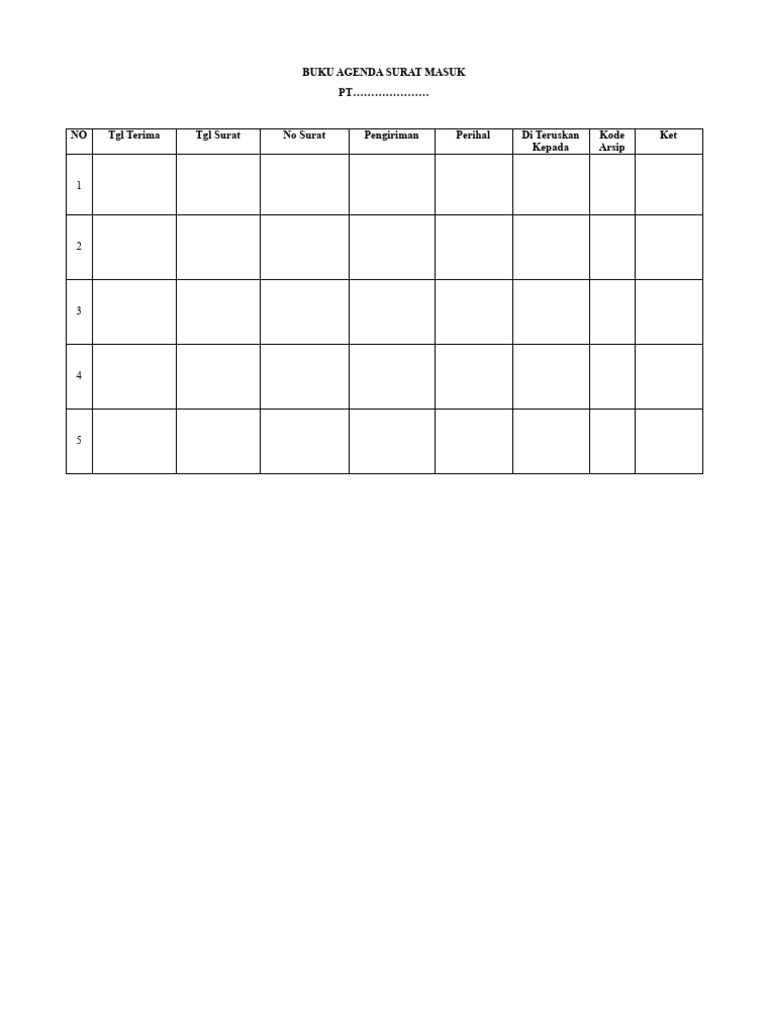 Buku Agenda Surat Masuk | PDF