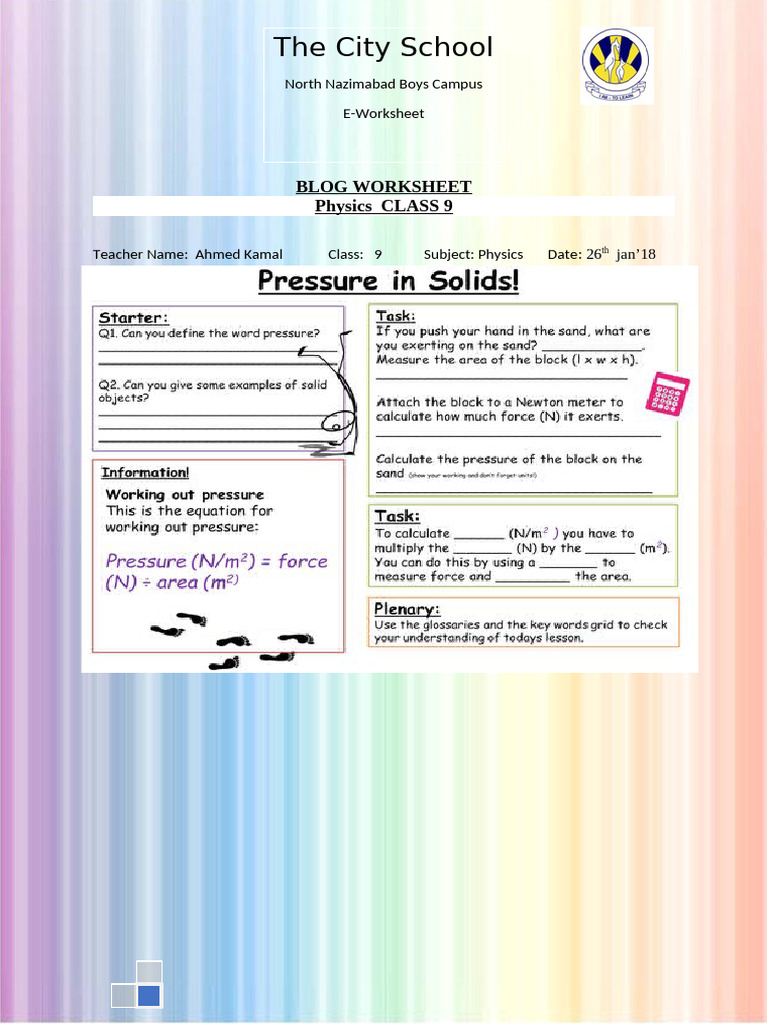 Physics Class 9 Worksheet Date 26-1-18 | PDF