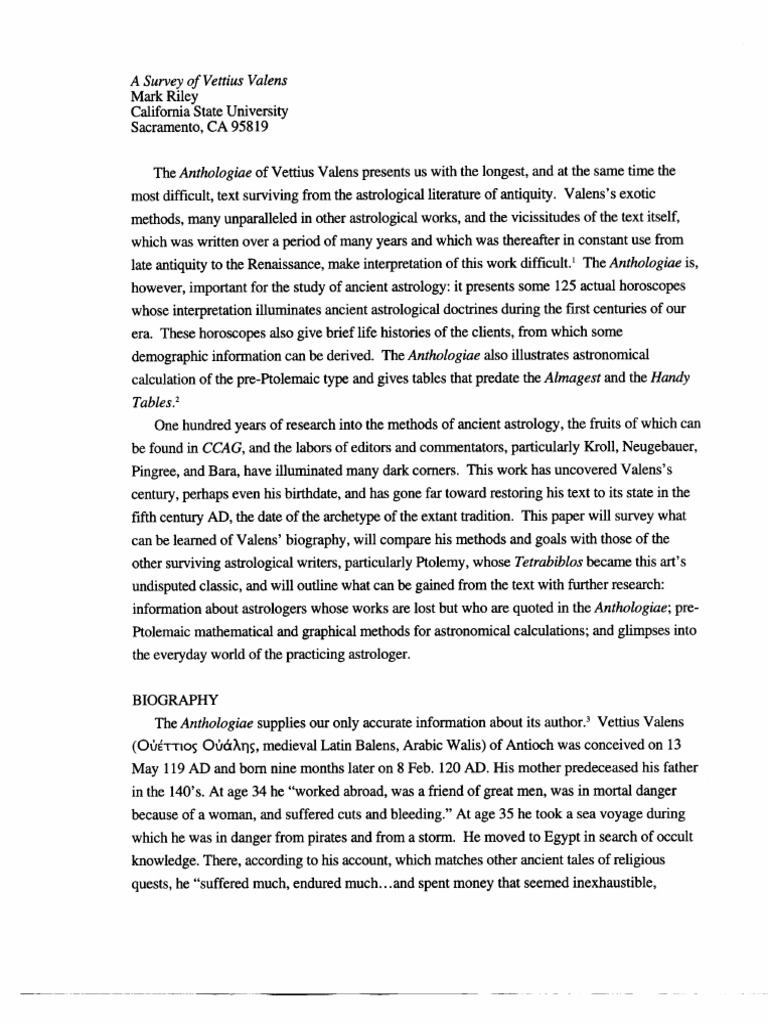 Vettius Valens Anthologiae in English TR | PDF