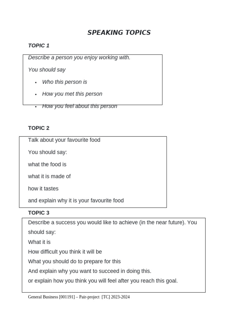 Speaking Topics | PDF