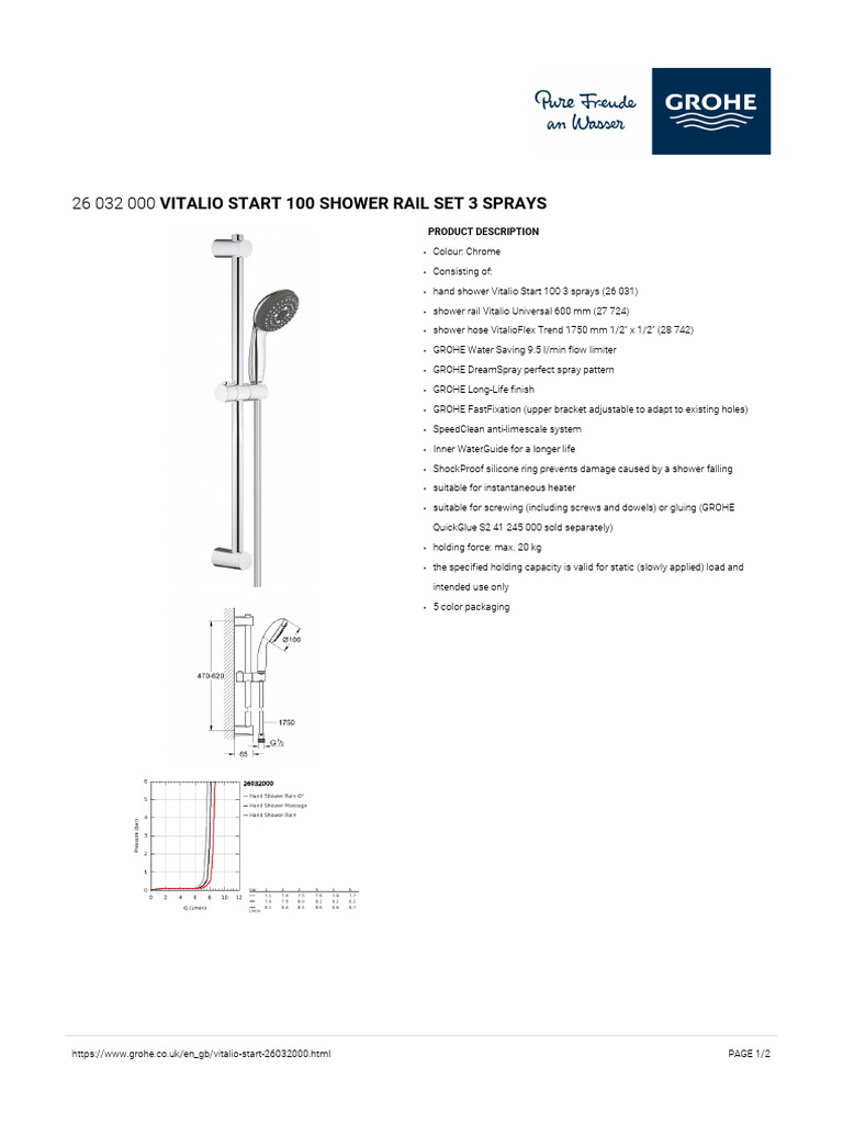 GROHE Specification Sheet 26032000 | PDF | Shower