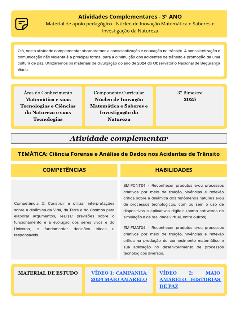 3 Bim Mobilidade Conectada Atividades Complementares | PDF | Tráfego | Matemática