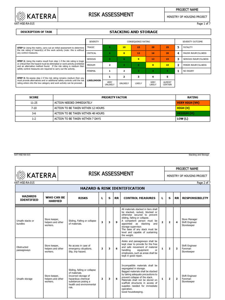 KAT-HSE-RA-015 Stacking and Storage | PDF | Safety | Occupational Safety And Health