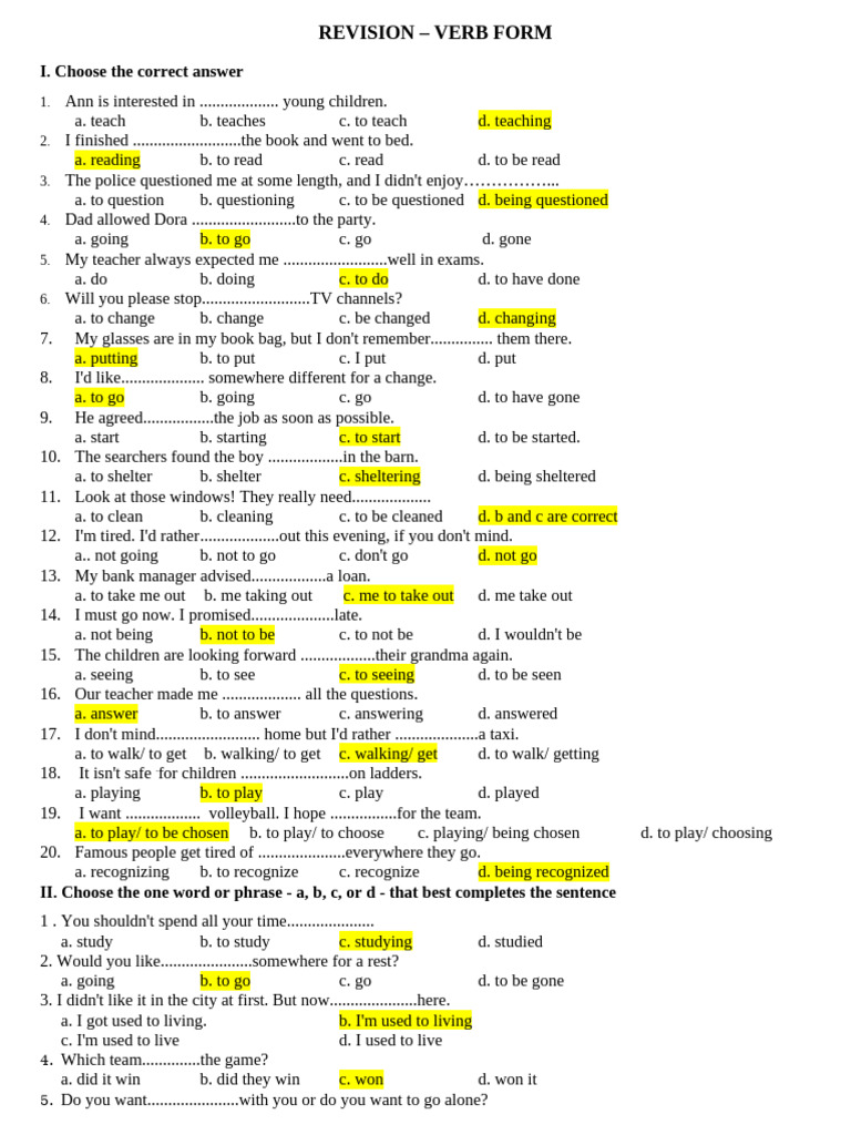 Revision 10-Revision of Verb Form, Relative..., Comparison... | PDF ...