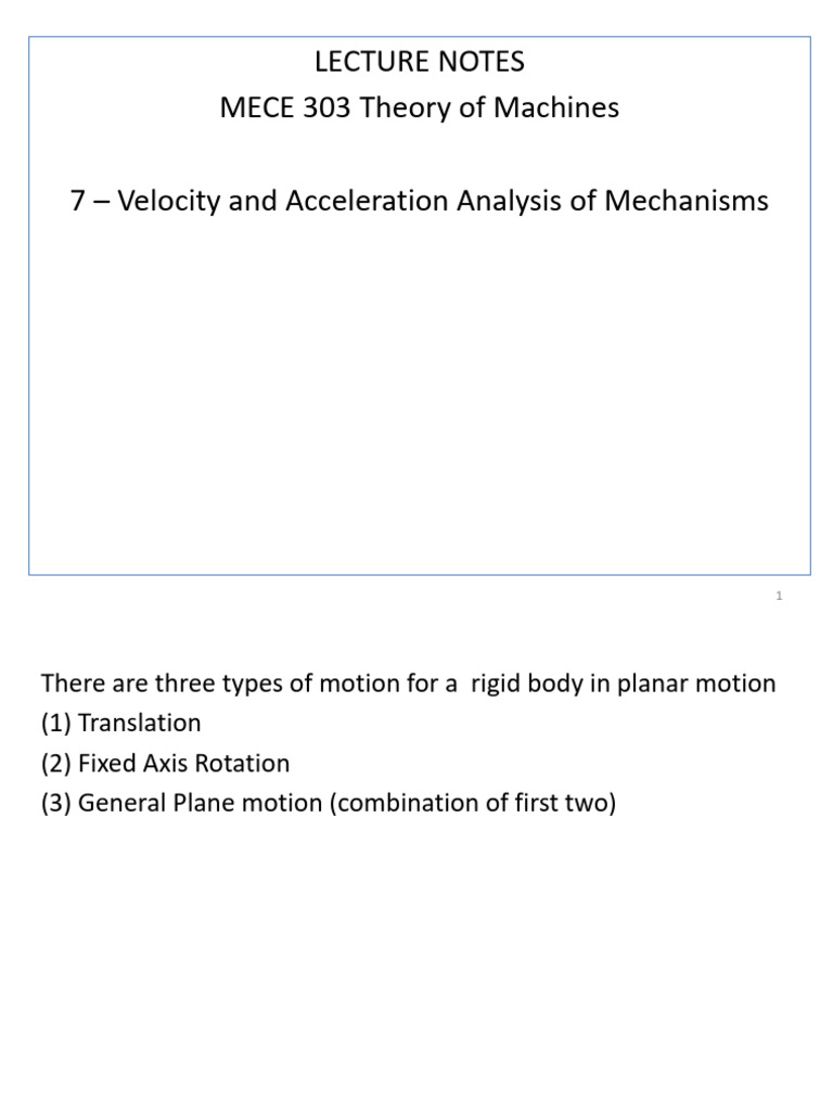MECE - 303 - Lecture7 - Velocity and Acceleration Analysis of Mechanisms | PDF | Rotation ...