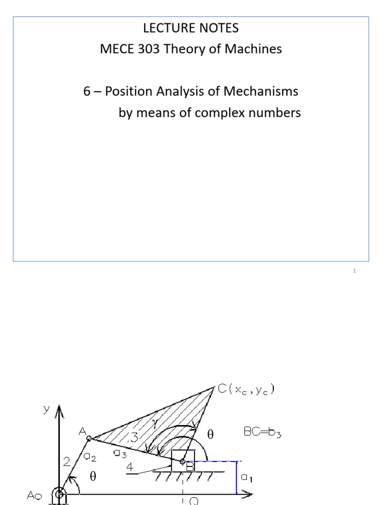 MECE - 303 - Lecture6 - Position Analysis Using Complex Numbers | PDF | Angle | Trigonometric ...