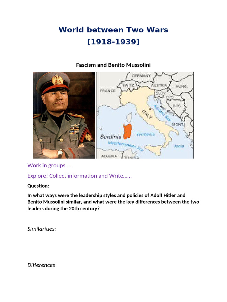 Fascism and Benito Mussolini Work Sheet | PDF | Benito Mussolini | Fascism