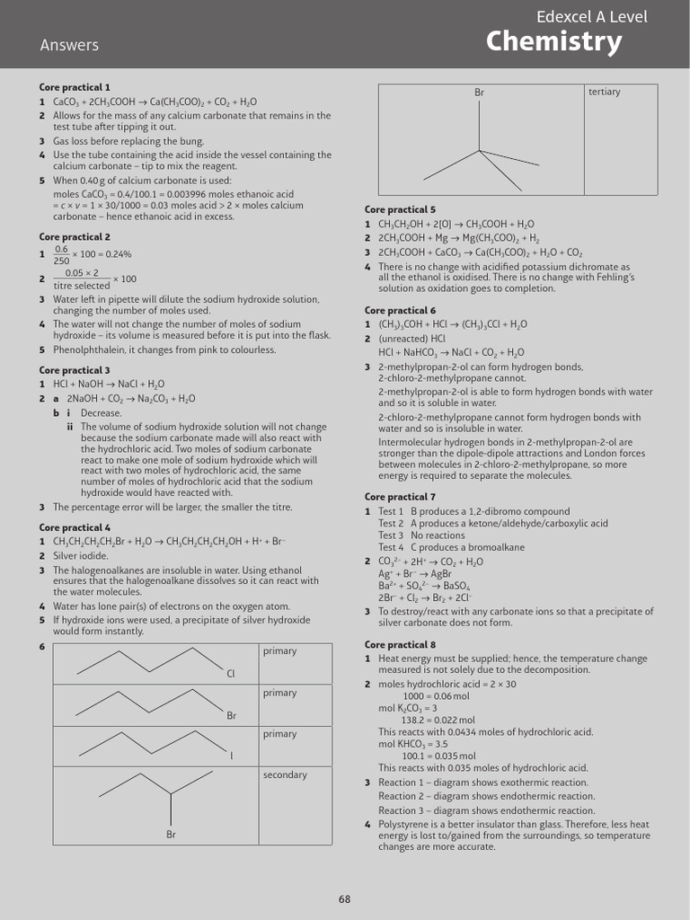 Pearson Edexcel A Level Chemistry Lab Book Answers | PDF | Equations ...