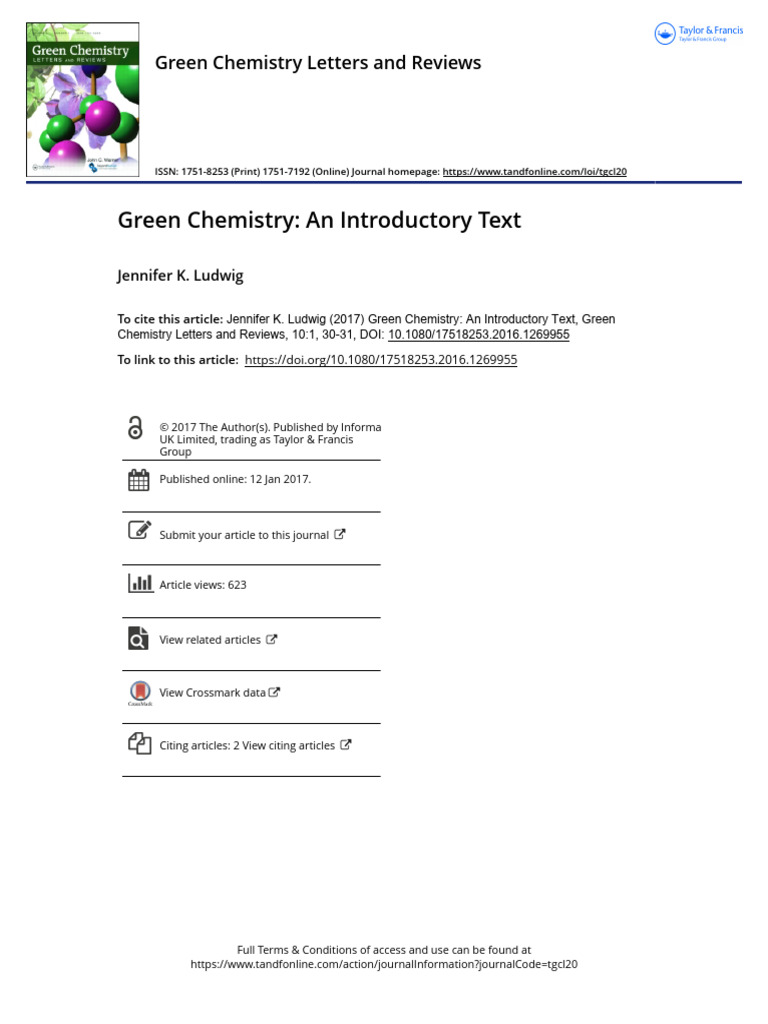 Green Chemistry An Introductory Text | PDF | Green Chemistry | Chemistry
