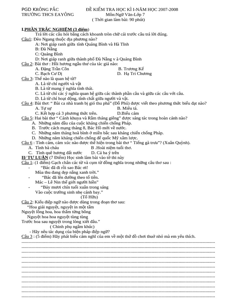 De thi HKI Dap an | PDF