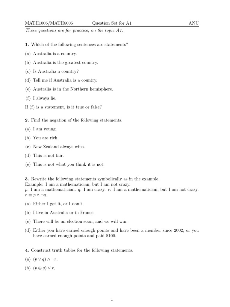 MATH1005 Sem1 2025 Practice A1 | PDF | Syntax (Logic) | Mathematics