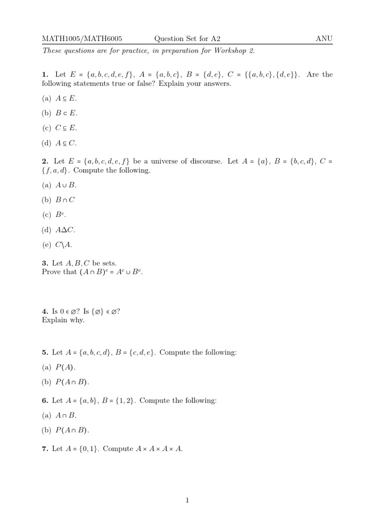 MATH1005 Sem1 2025 Practice Problems A2 | PDF