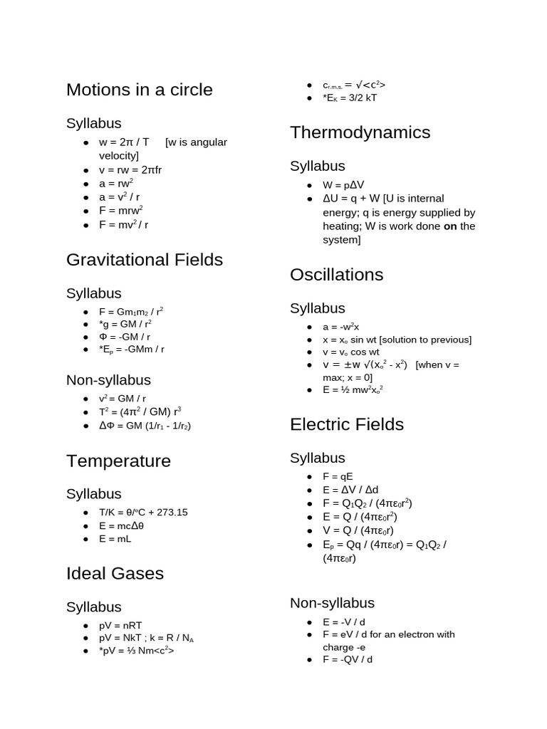 Physics Formula Sheet A2 | PDF | Electronvolt | Applied And ...