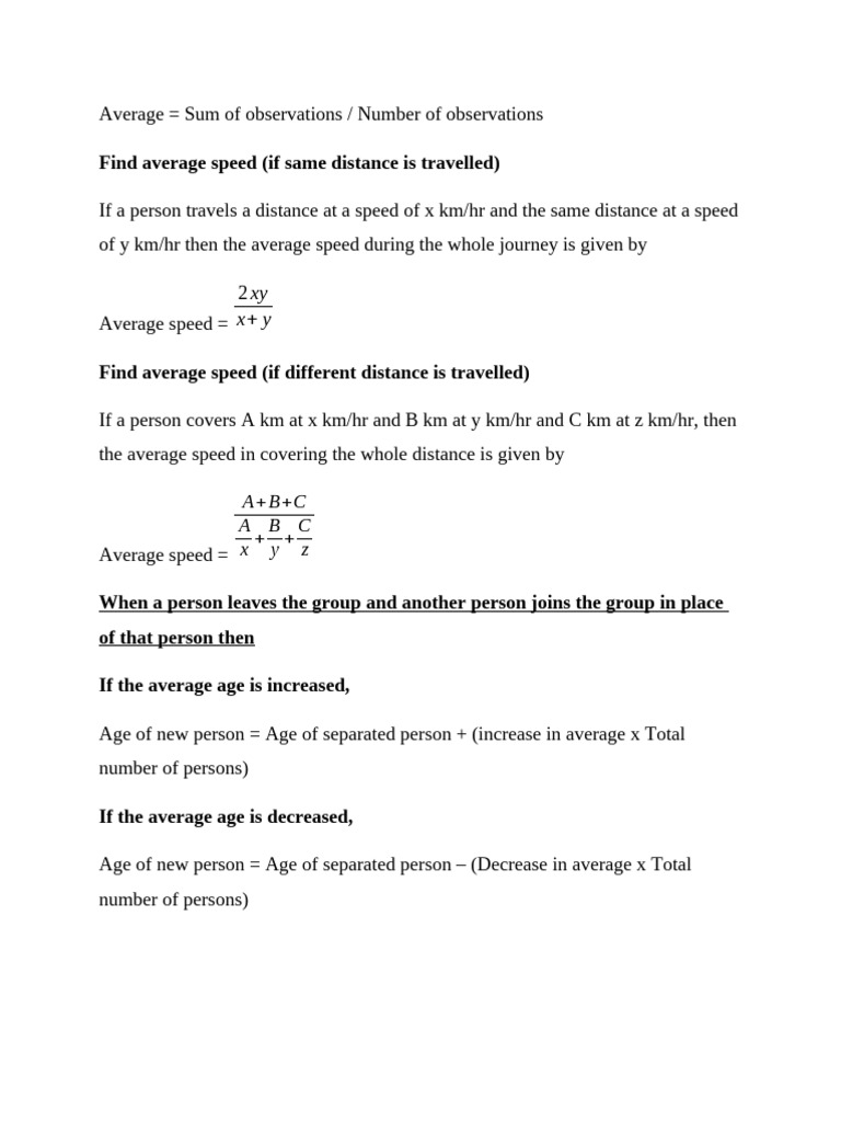 Average Formulae | PDF
