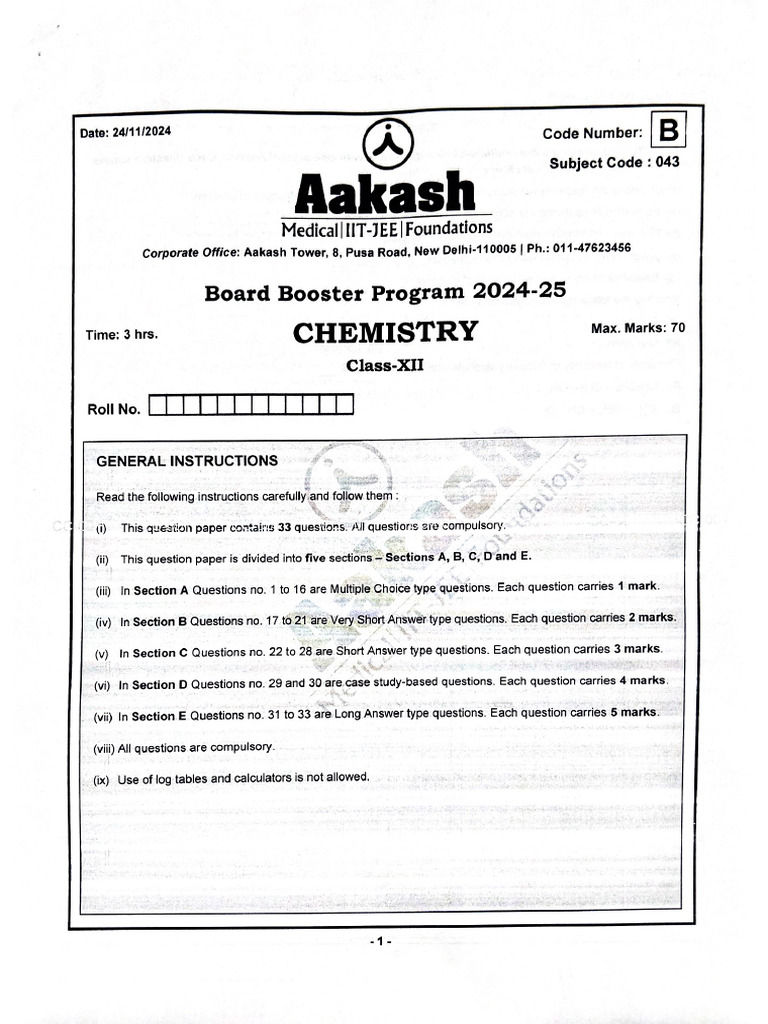 Chemistry Paper 1 | PDF