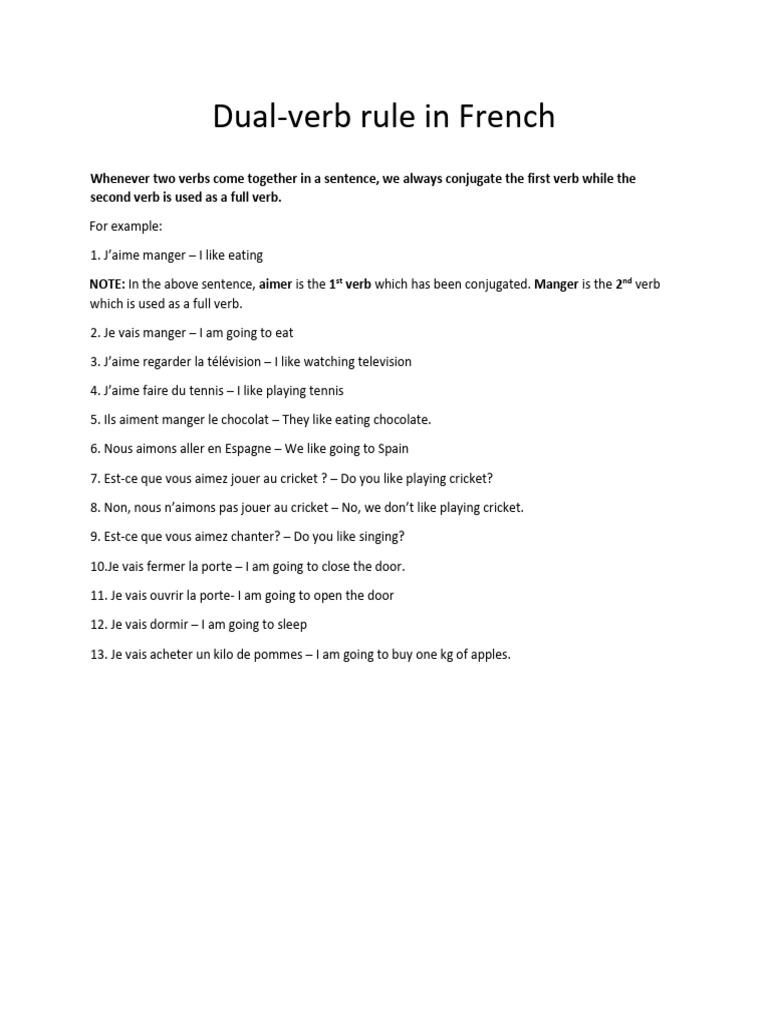 Dual-Verb Rule in French | PDF