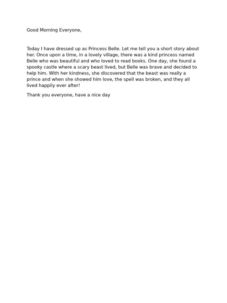 Princess Belle's Kindness Story | PDF