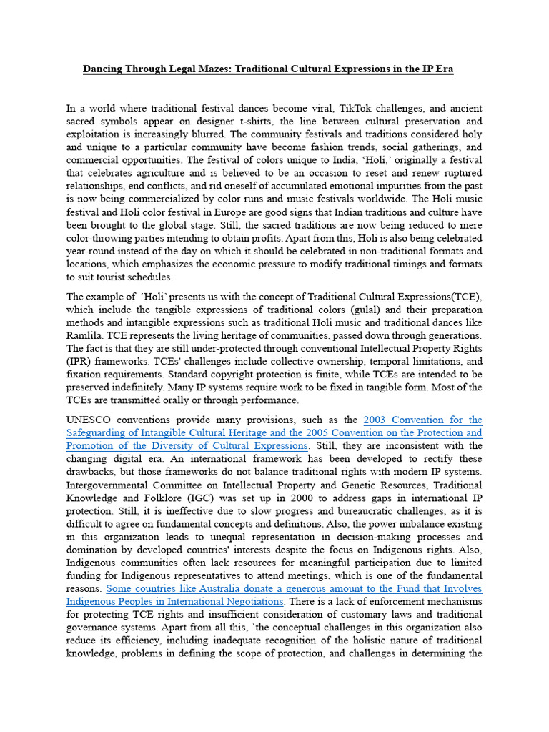 Dancing Through Legal Mazes- Traditional Cultural Expressions in the IP ...