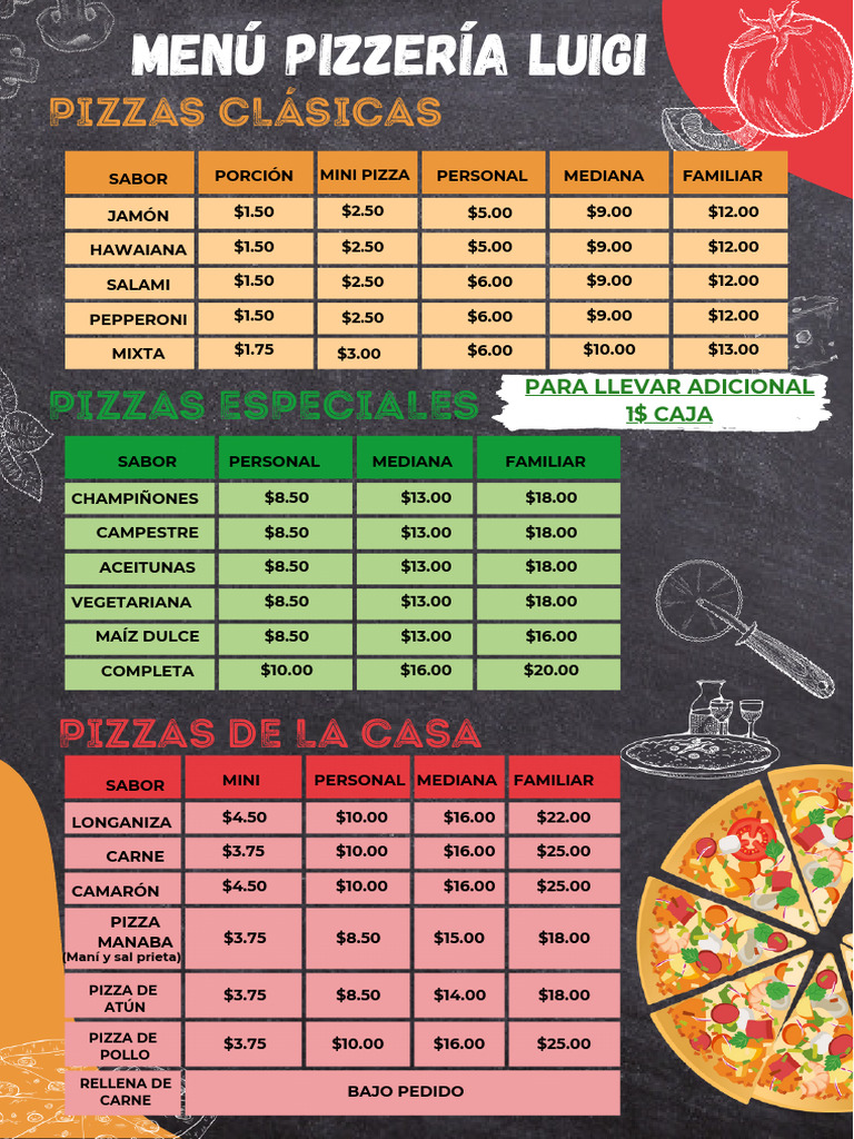 MENÚ PIZZERÍA LUIGI _240227_132110.pdf.pdf | PDF | Alimentos preparados ...