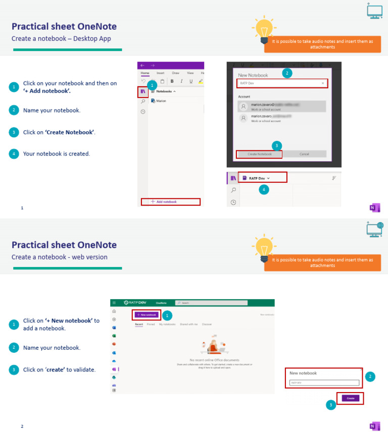 OneNote-Practical Sheet-Create A notebook-EN-V0 - 14102020 | PDF