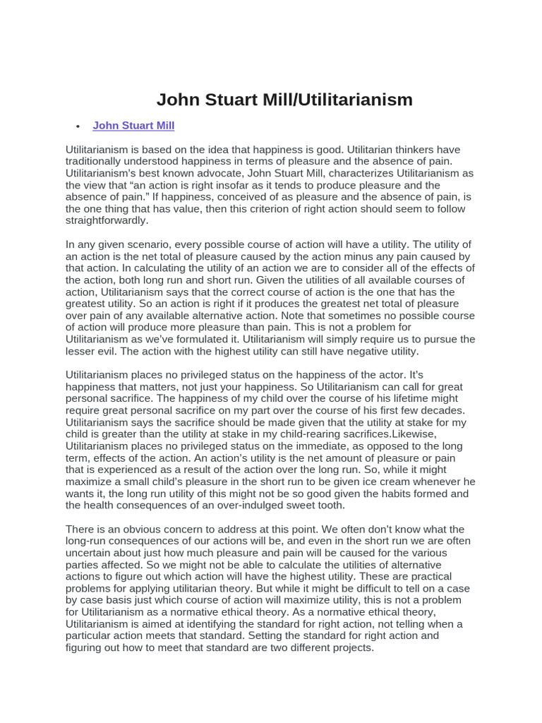 John Stuart Mill's Utilitarianism Explained | PDF | Utilitarianism ...