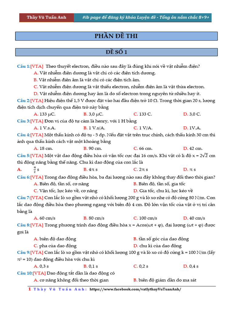 Thay Vu Tuan Anh. Khoa Live T. Bo de 8 | PDF