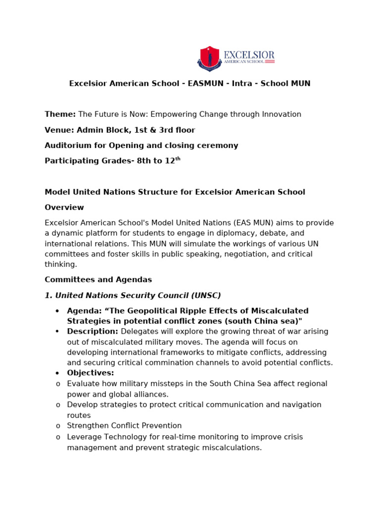 Excelsior American School - EASMUN - Intra - School MUN | PDF | Human Migration | United Nations