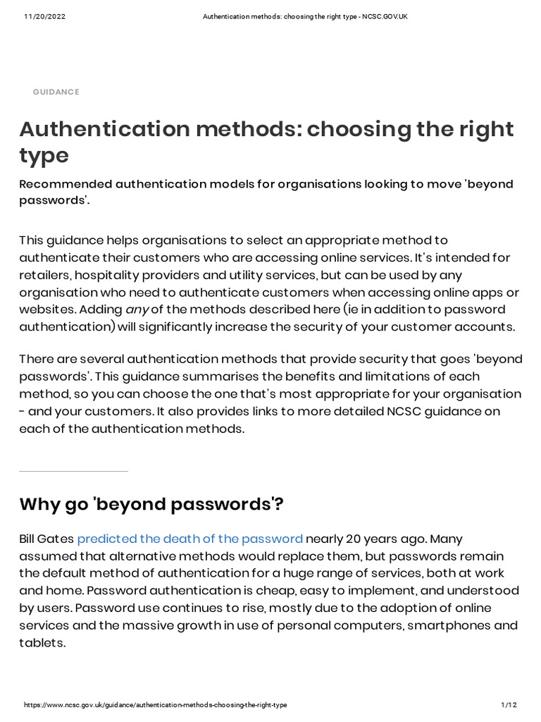 Authentication Methods Choosing The Right Type | PDF | Password ...