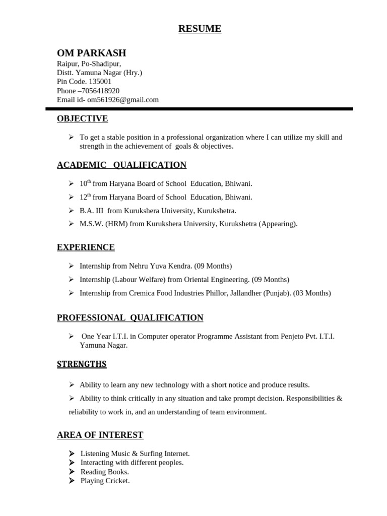 Om Parkash Resume | PDF