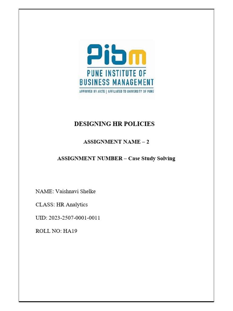 Vaishnavi Shelke HRA - Assignment 2 PDF | PDF | Recruitment | Employee Retention