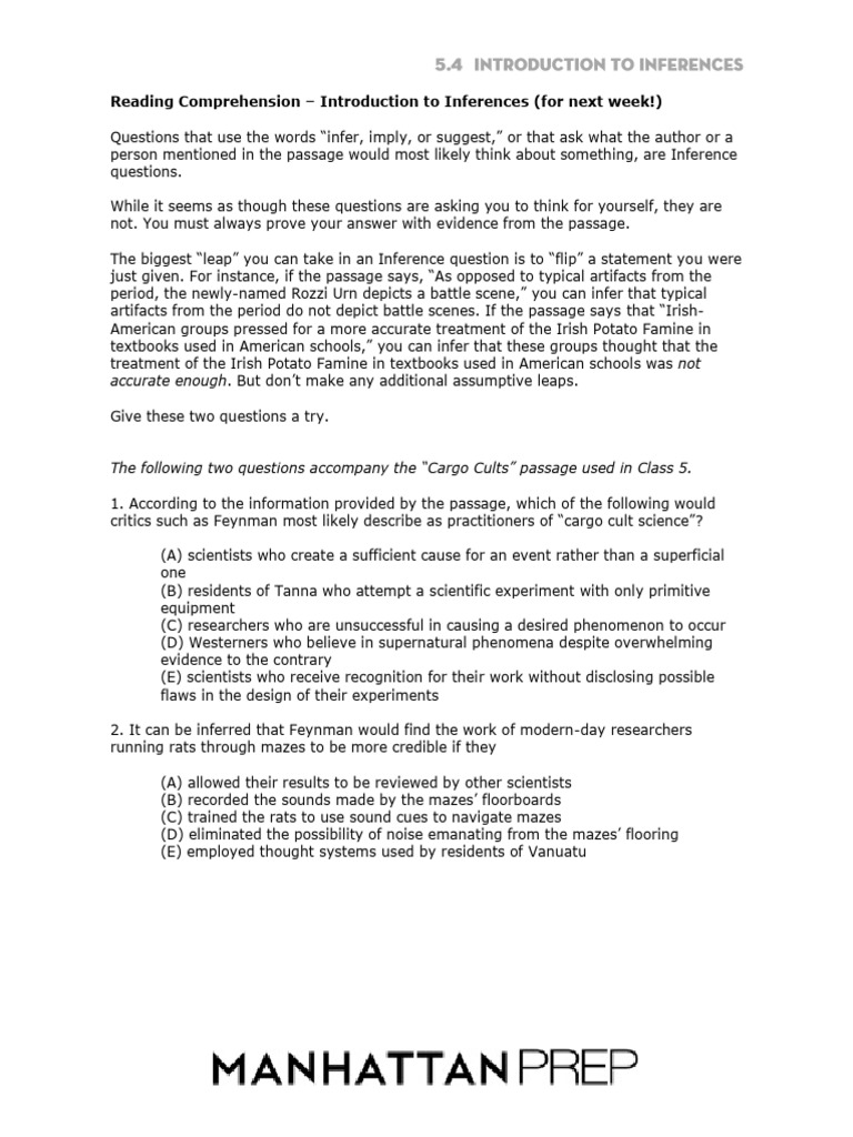 5.4-Reading Comprehension-Introduction To Inferences | PDF
