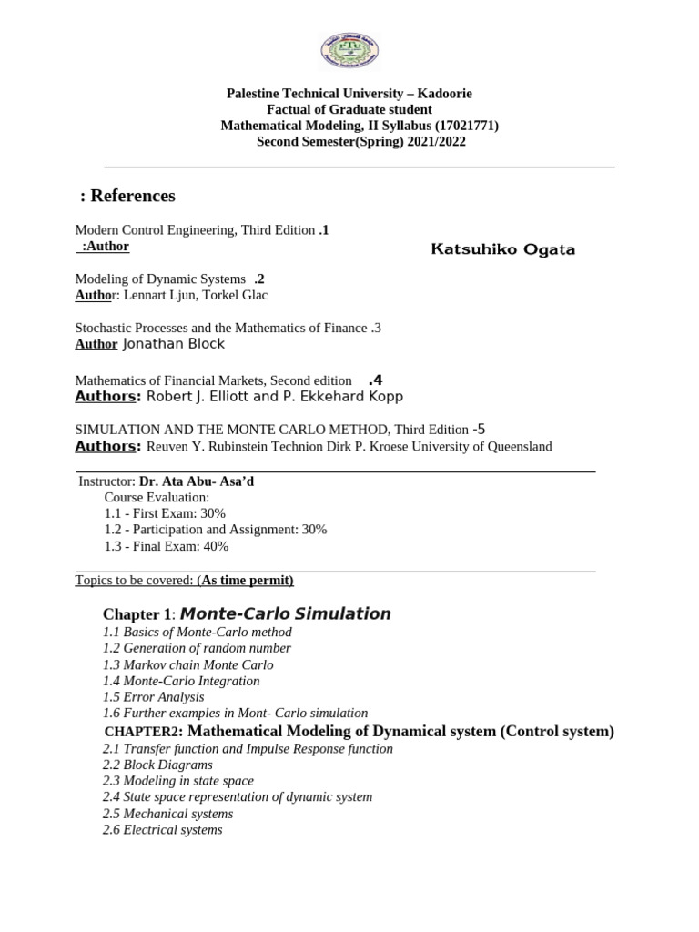 Mathematical Modeling2 Syllbus | PDF