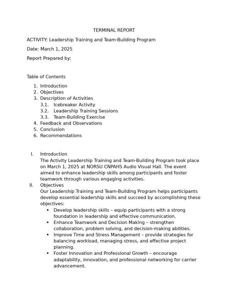Leadership Training & Team-Building Report | PDF