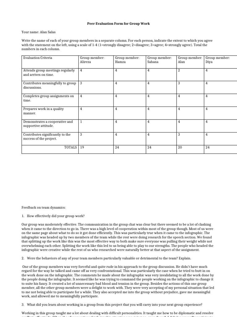 Group Work Peer Evaluation Form | PDF | Communication | Human Communication
